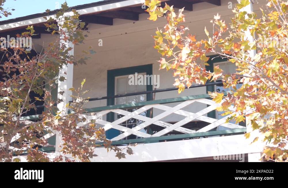 Wooden classic balcony, colonial style old historic american house. XIX ...
