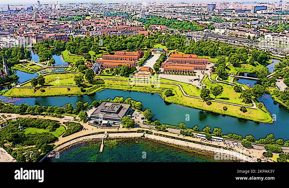 Color sketch in cartoon style. Copenhagen, Denmark. Antique Fort ...