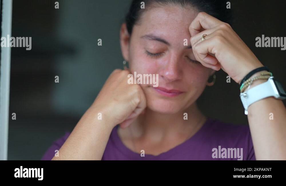 Woman crying real life tearful emotion person cries in grief Stock ...