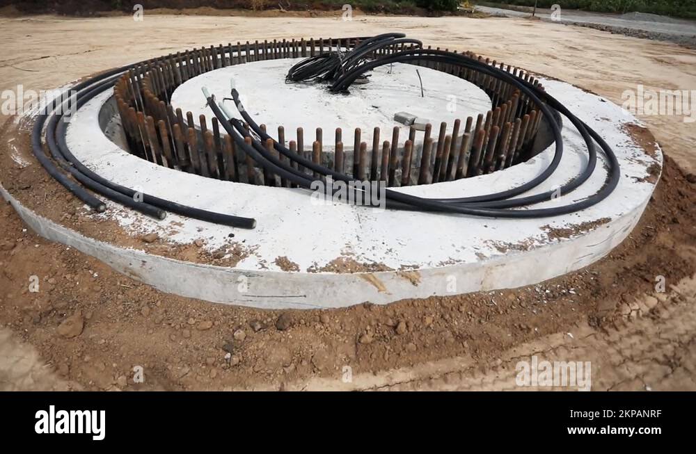Foundation with grouted anchors for high-voltage power lines Stock ...