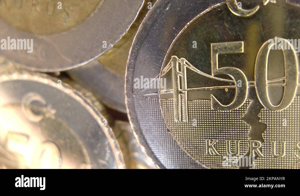 50 Kuruş (Turkish Lira) close-up shot. Isolated front and back side of ...