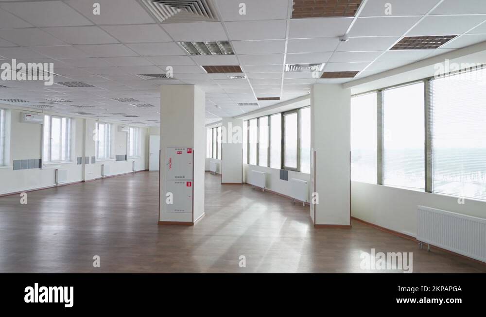 Workspace, the interior of empty office space with panoramic windows, a ...