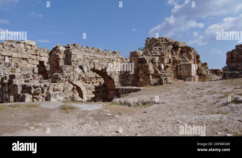 Historical ancient limestone walls of Salamis city in Cyprus. Static ...