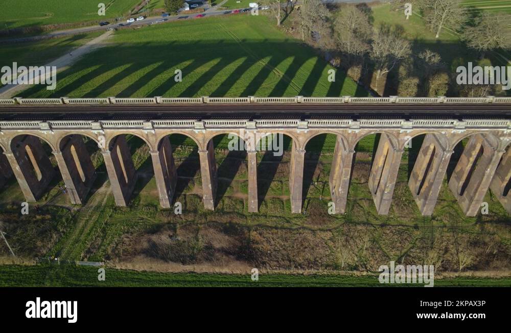 Ouse valley viaduct repeating Victorian arches railway bridge aerial ...