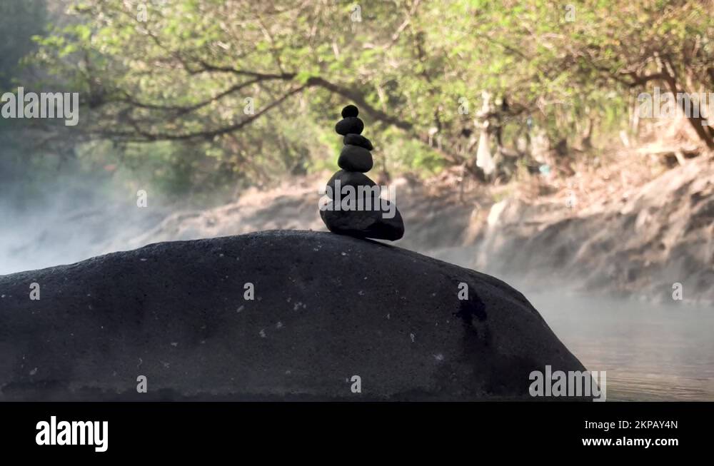 Balanced stones on the hot springs of Rio Caliente El Salvador thermal ...