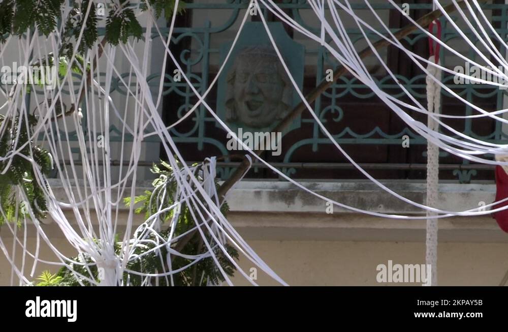 Decorative art, with white linen on the branches of a tree that sways ...