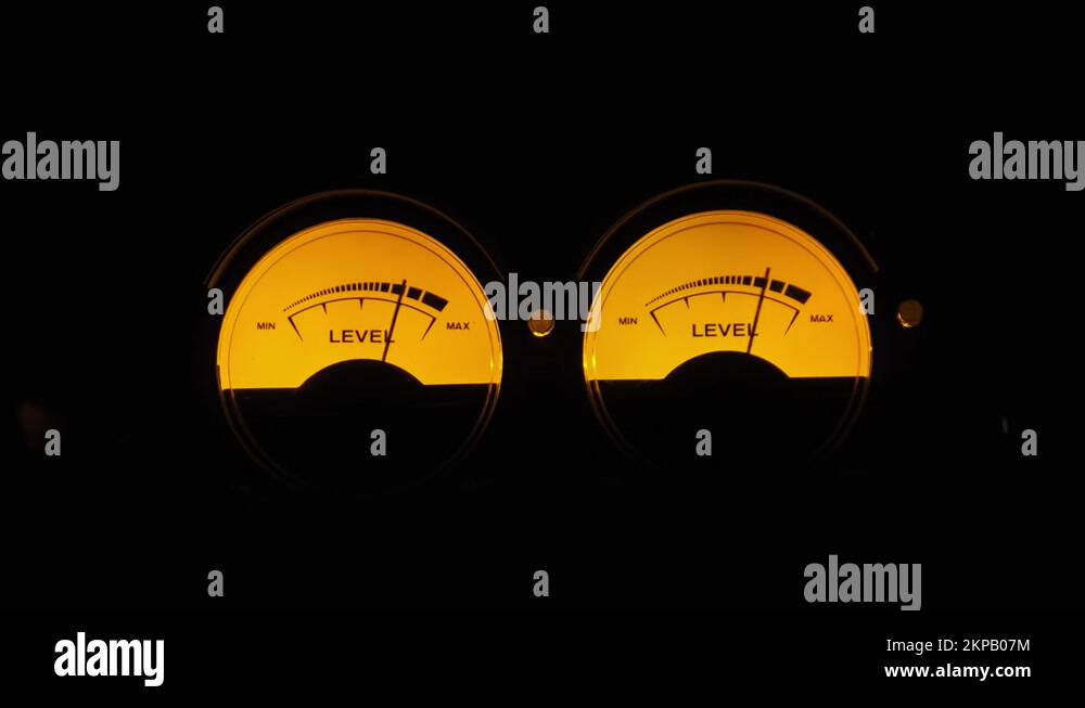 Two Analog Dial Level Indicators of Sound Signal, Vintage VU Meters ...