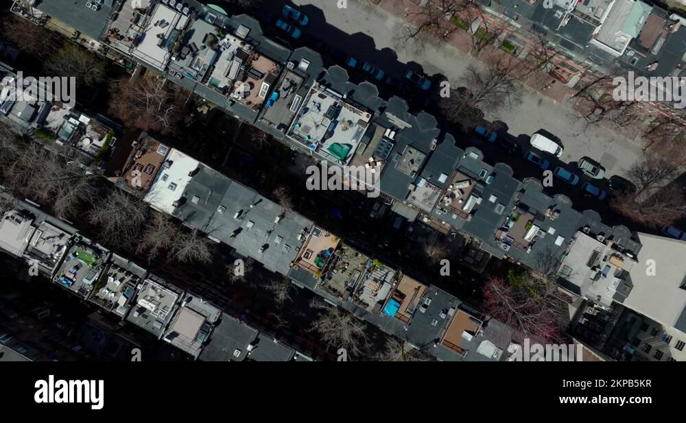 Rows of apartment houses in urban neighbourhood. Top down shot of ...