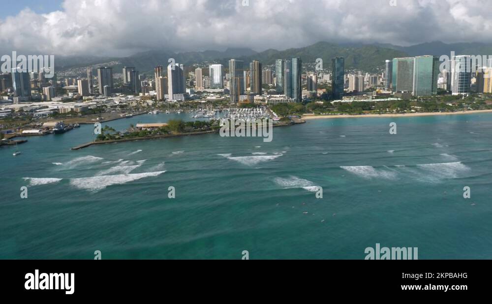 Honolulu downtown with skyscrapers on Oahu Hawaii. Aerial view of tall ...