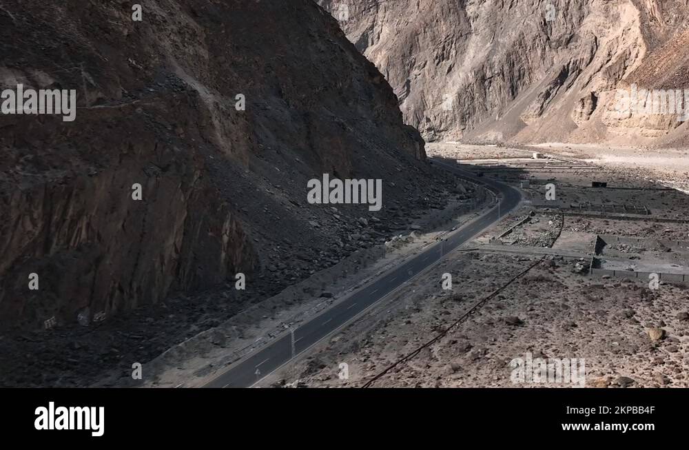 Drone Flying Above New KKH Karakoram Highway Road In Pakistan Dolly ...