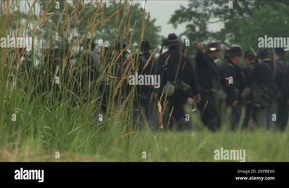Handheld "Combat Camera" with a Union Firing line - Civil War Battle ...