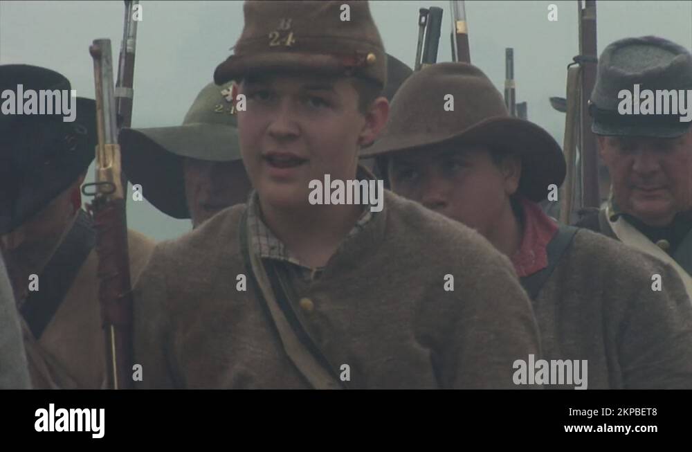 Handheld "Combat Camera" of Confederates marching into a Civil War ...