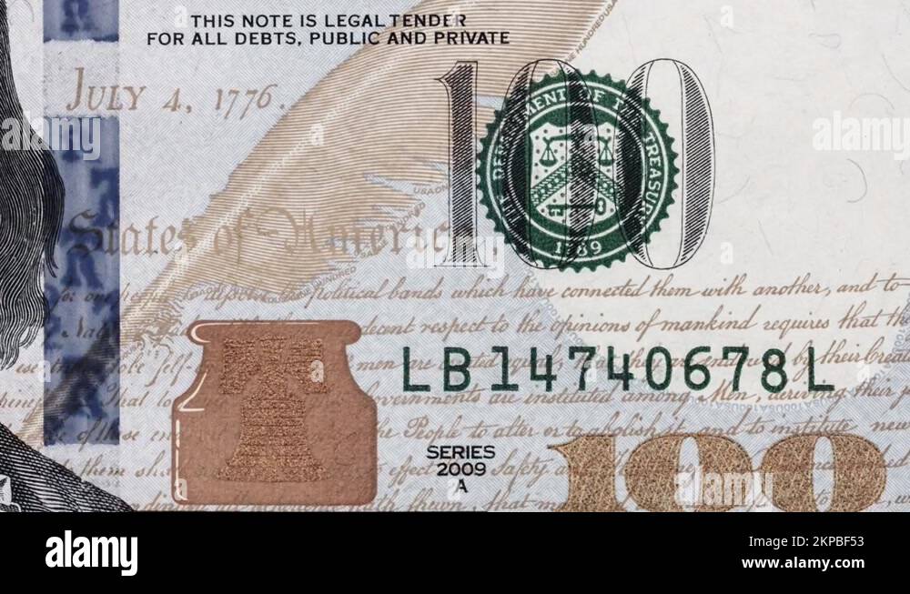 100 Dollars Bill with Serial Numbers Changing, Stop Motion, Close Up ...