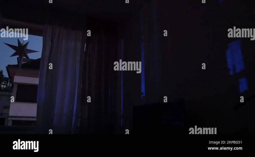 Home interior view with emergency lights from rescue ambulance police ...