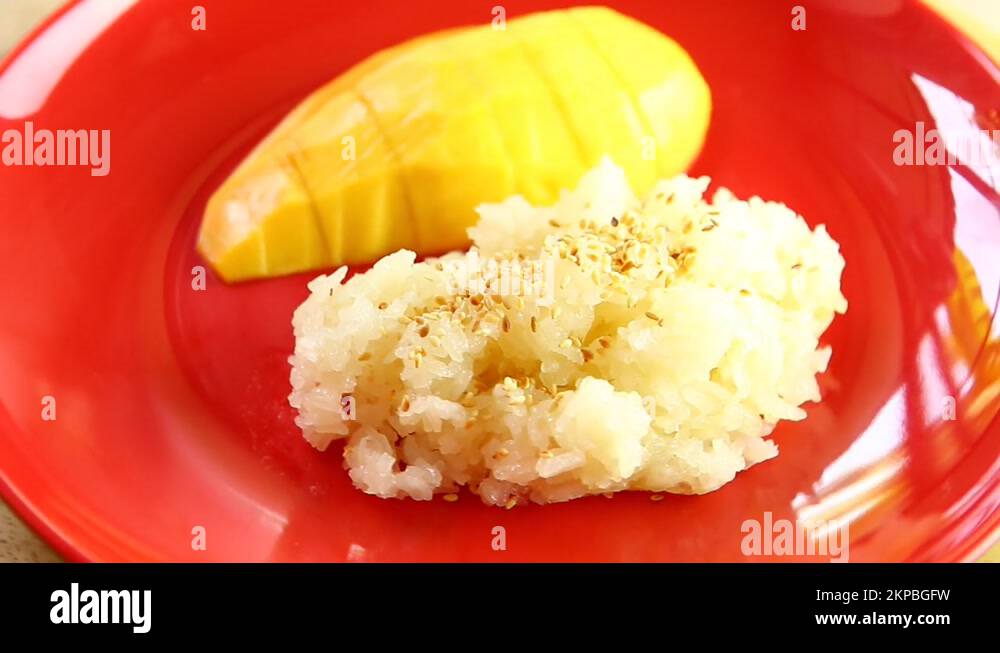Mango Sticky Rice in plate , Thai famous food Stock Video Footage - Alamy