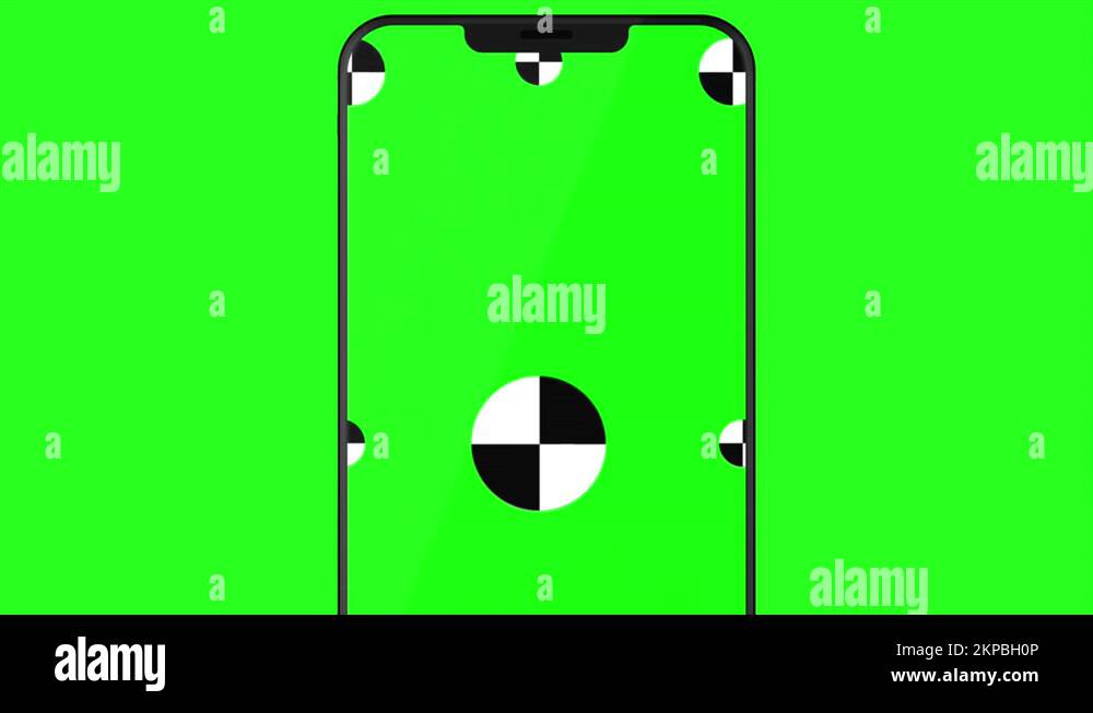 Smartphone with green screen and marks for tracking. Phone display with ...
