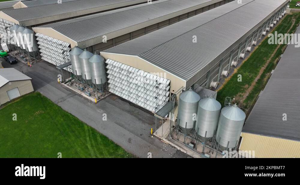 Factory farm chicken houses. Massive operation for egg laying hens in ...