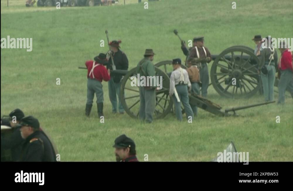 American Civil war reenactment - Union soldiers prepping cannons Stock ...