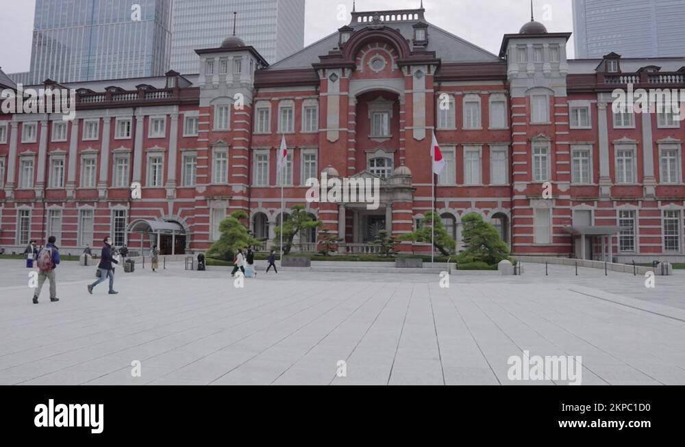 4k Tokyo JR Train Station, Red Brick Marunouchi Exterior. Tilt Reveal ...