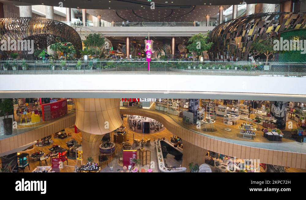 bangkok city modern mall main food court hall panorama 4k timelapse ...