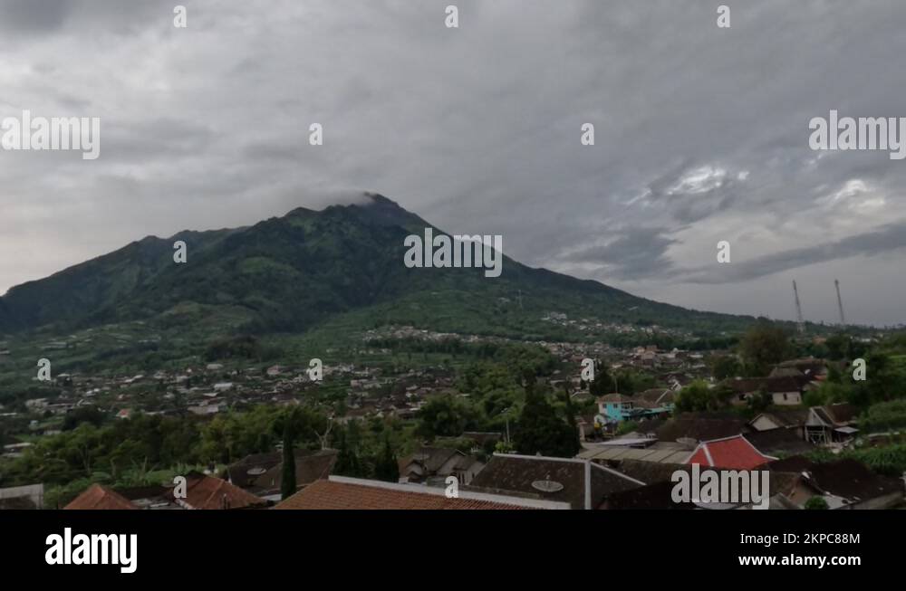 The view of a village on the northern slope of Mount Merapi Stock Video ...