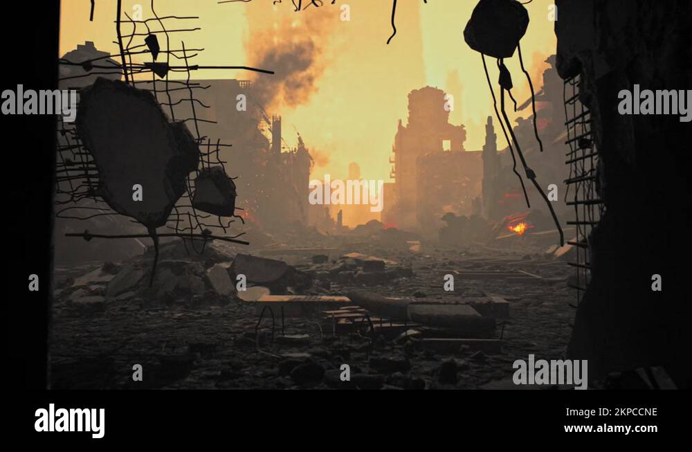 Drone Shot Abandoned Bomb War Zone Exploded Buildings Invasion City ...