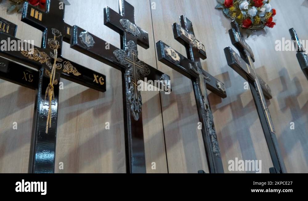 Shiny, lacquered wooden crosses with the image of the crucified Jesus Christ Stock Video Footage ...