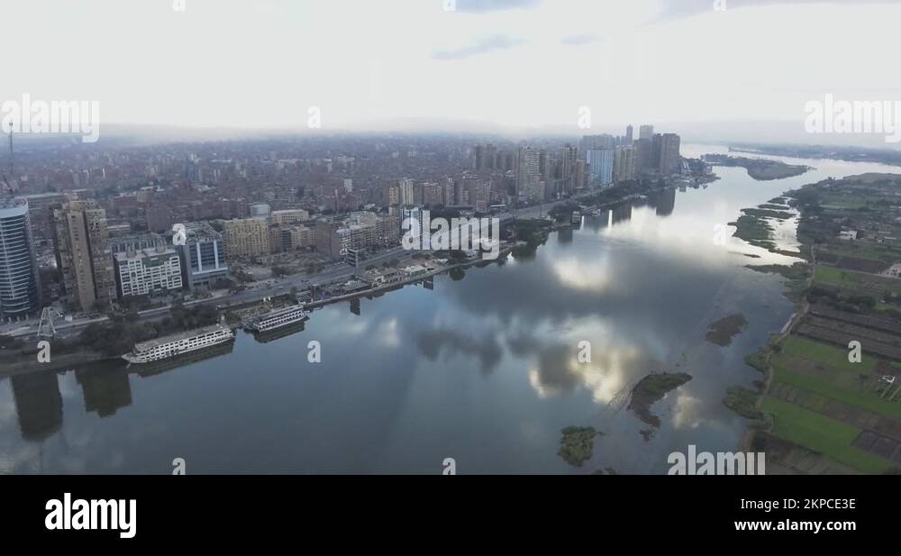 Drone video of Maadi Island, the Nile River Corniche, and Maadi Towers ...