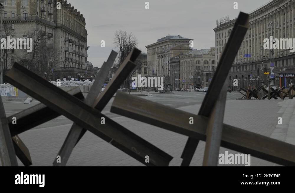 Fixed shot on anti-tank barriers in Kiev, Ukraine Stock Video Footage ...