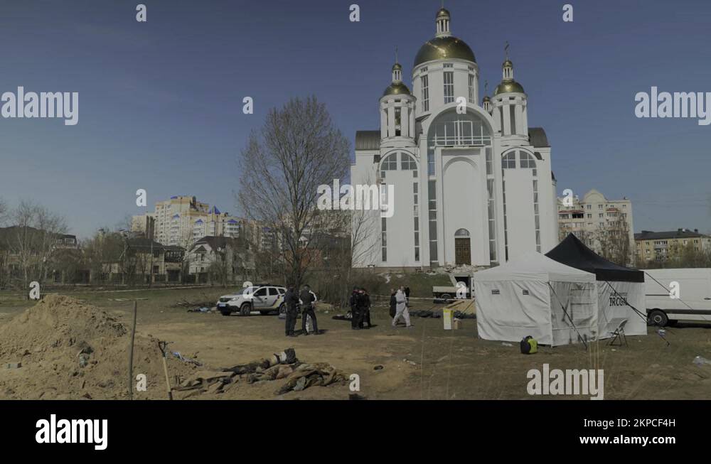 Fixed shot on dead bodies in Boutcha, a suburb of Kiev, Ukraine Stock ...