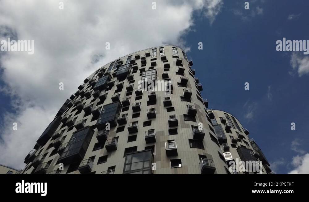 Exterior of a high-rise apartment building facade, windows and ...