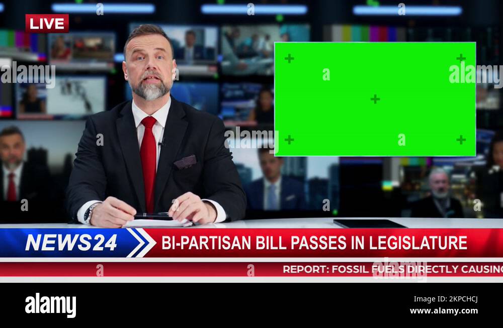 TV News Presenter Talk Green Screen Stock Video Footage - Alamy