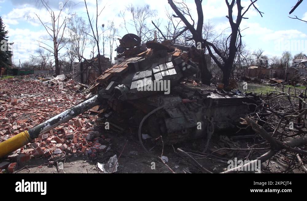 Remains of attacked by russians artillery Ukrainian tank. Invasion of ...