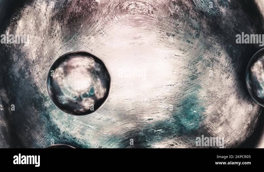 Weathered metal sphere with orbital rolling spheres looping 3D ...