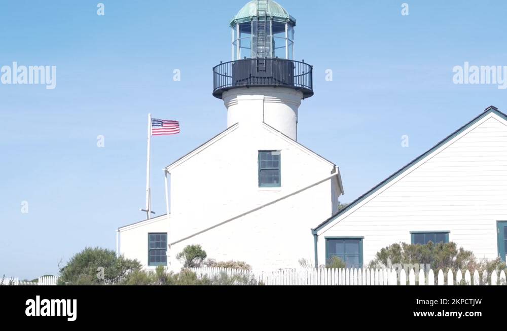 Vintage lighthouse tower, retro light house, old fashioned classic white beacon Stock Video ...