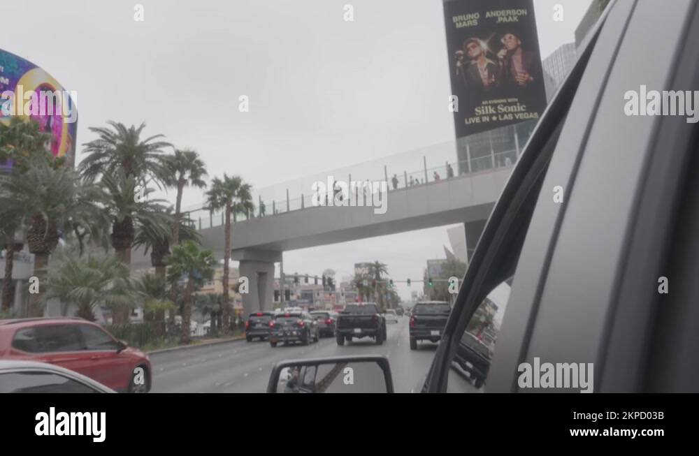 Slow motion footage of a car driving on the strip in Las Vegas Stock ...