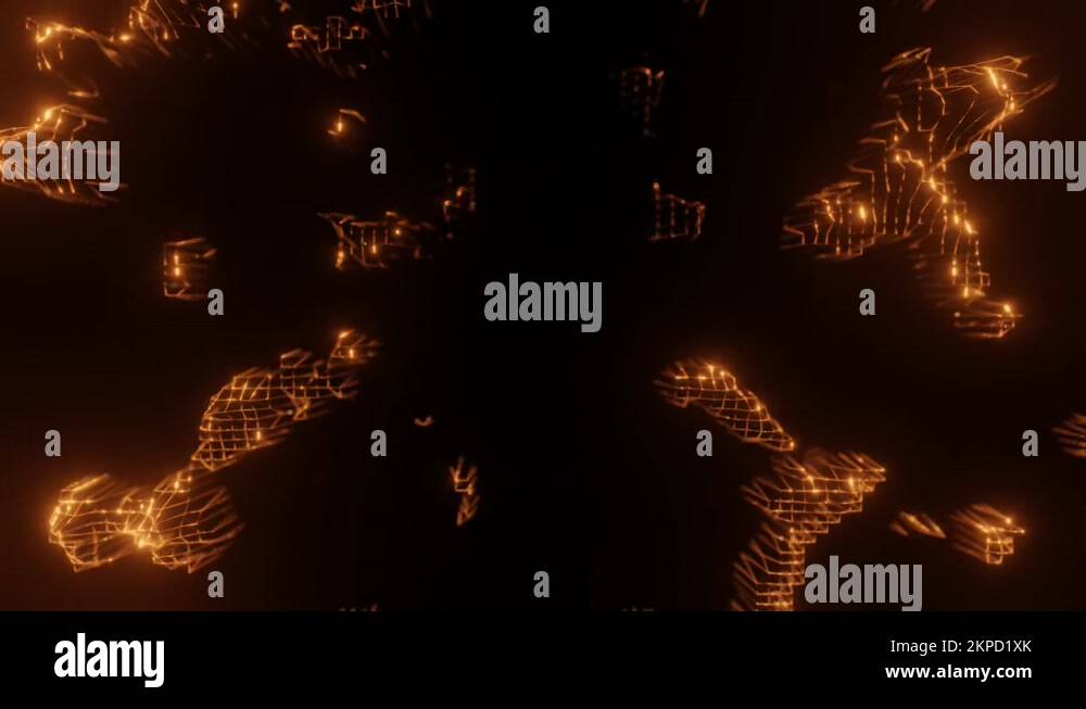 3D wireframe motion background render animation. Orange glowing ...