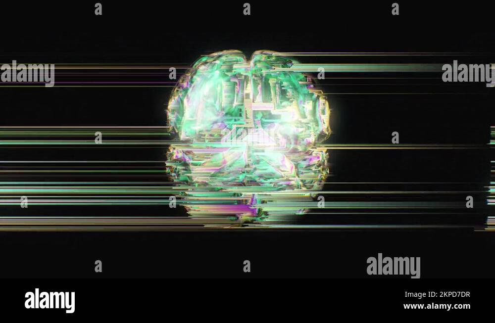 Digital dynamic flow human brain glitch distortion artificial intelligence Stock Video Footage ...