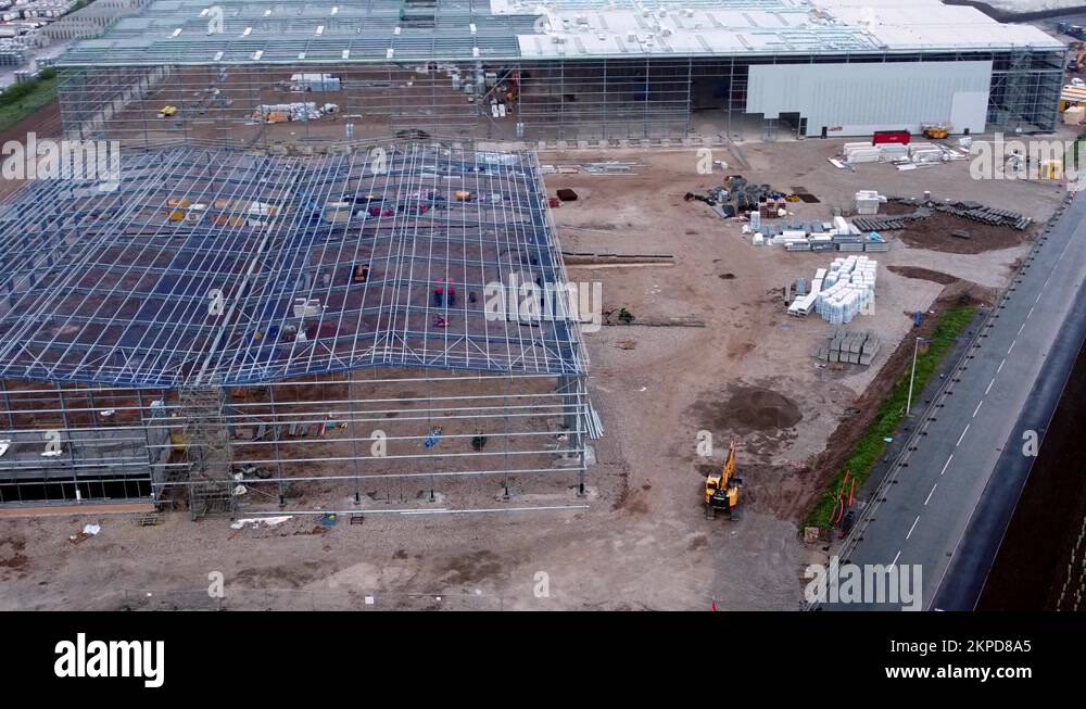 Incomplete industrial building construction assembly site steel ...