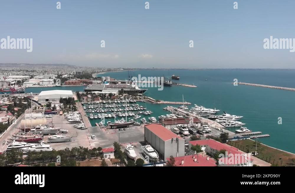 Big sea port with vessels in Antalya, Turkey. Transportation logistics ...