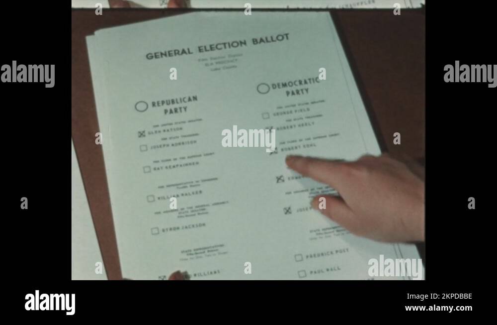 1960s: signature on ballot paper. Hand counts up votes for election ...