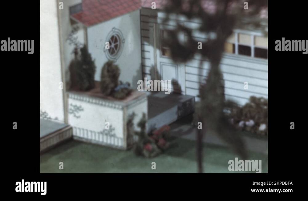 1940s: geometry title on clapper board. Architectural model of house ...