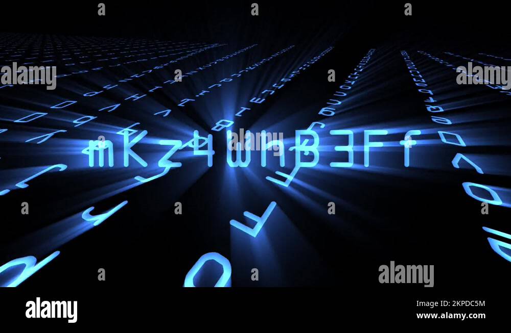 Authorized scrambled data animation in blue matrix style data Stock ...