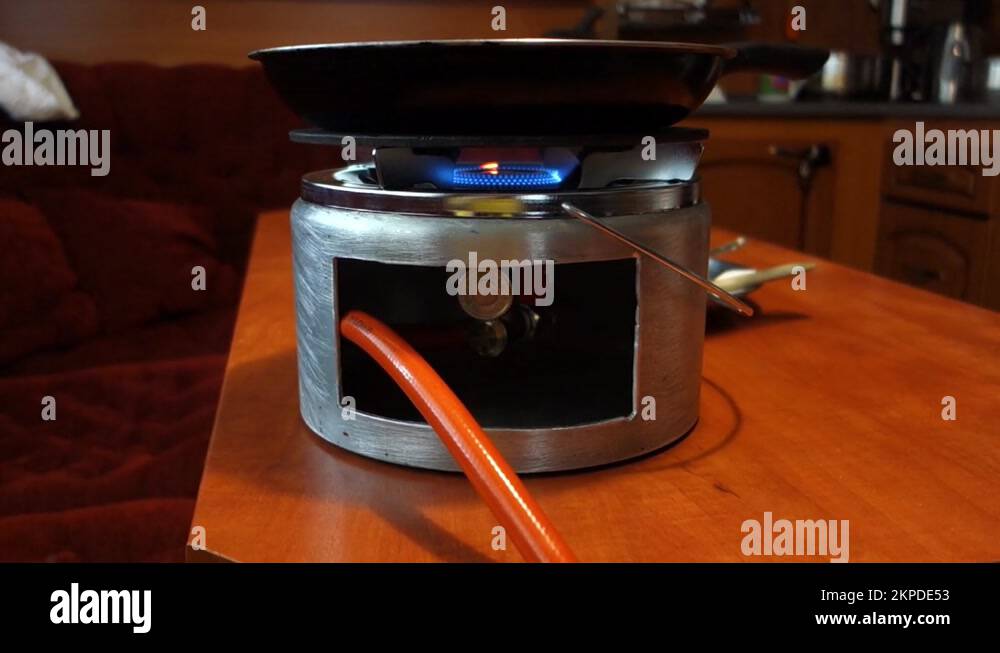 Home-made propane butane gas cooker due to gas crisis in Europe Stock ...