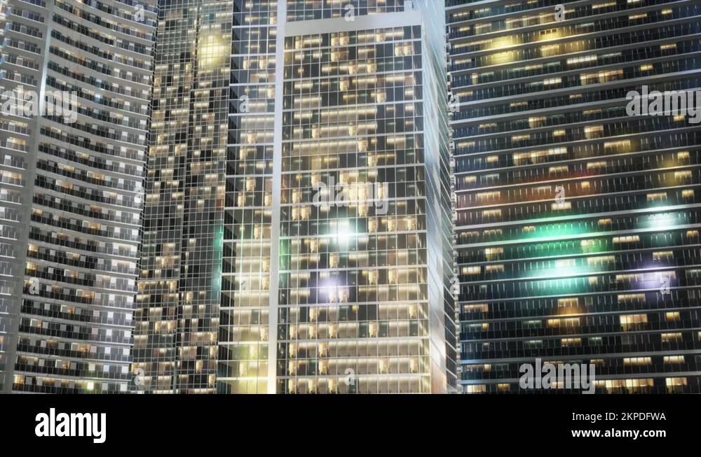 Night architecture of skyscrapers with glass facade Stock Video Footage ...