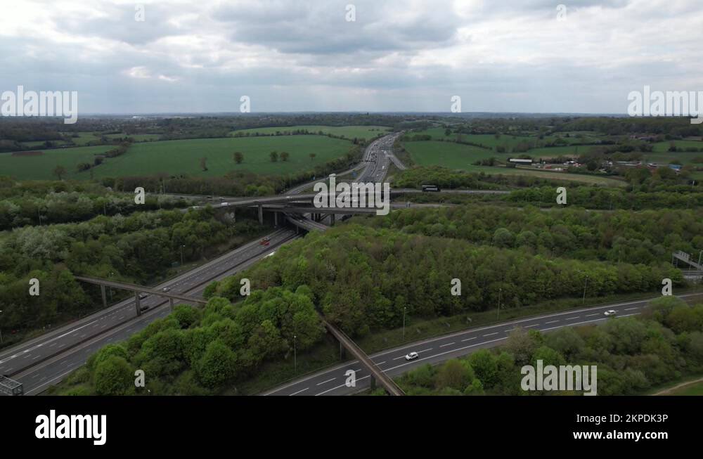 junction of the M25 motorway with the M1 motorway UK drone aerial view ...