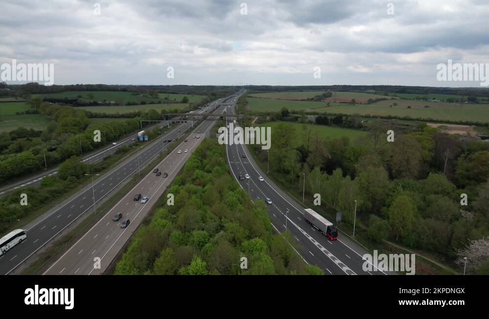 junction of the M25 motorway with the M1 motorway UK drone aerial view ...