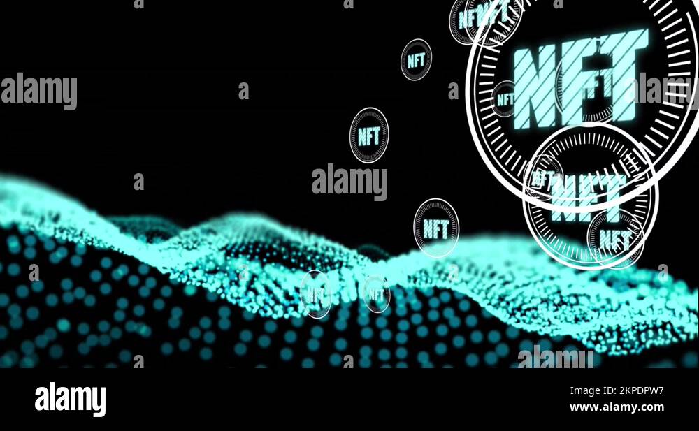 Nft text on multiple round scanners floating against green digital wave ... Nft text on multiple round scanners floating against green digital wave ...