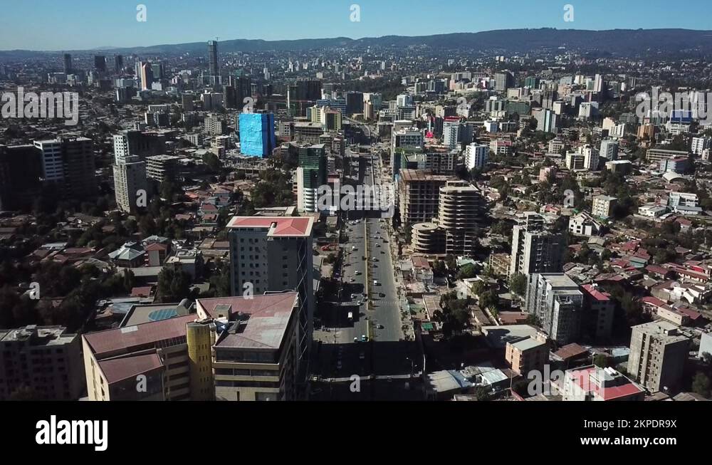 Addis Ababa, Ethiopia. Stunning aerial of dense populated area, highway ...