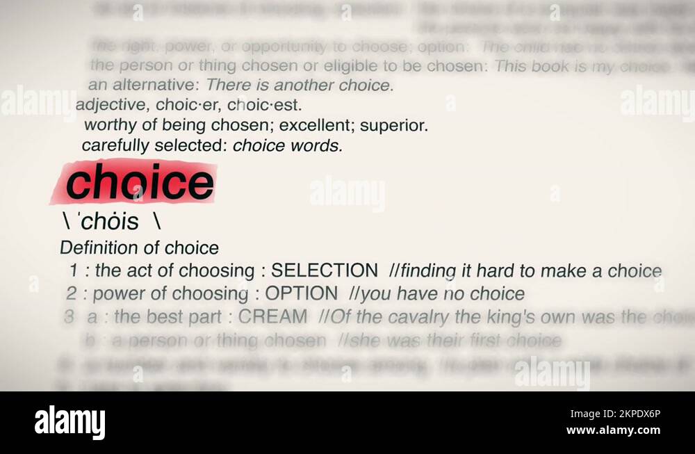The Word Choice Red Highlighted in a Dictionary Animation Stock Video ...